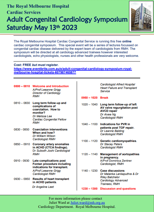 Adult Congenital Cardiology Symposium - The Royal Melbourne Hospital ...
